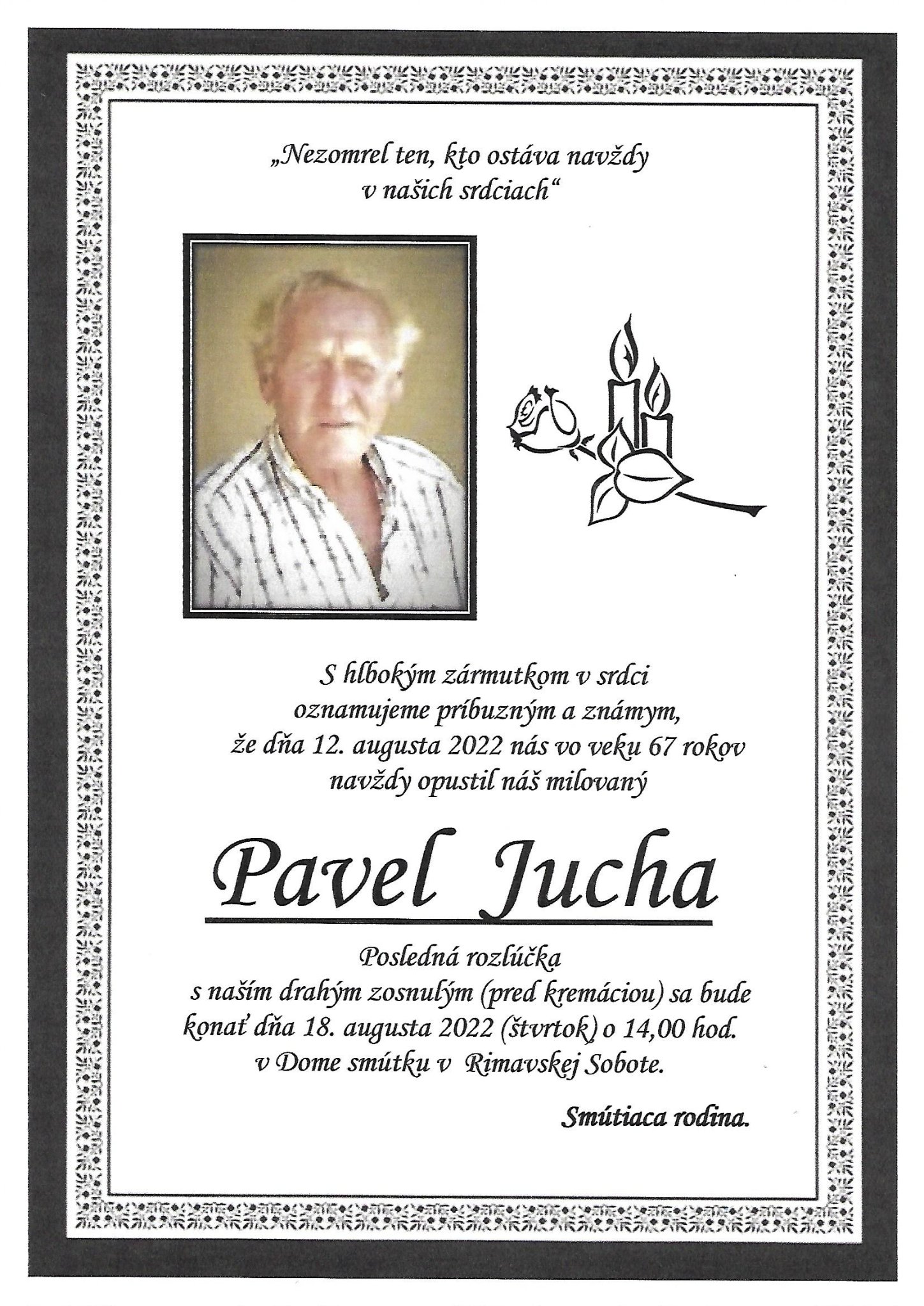 Smútočné oznámenie - Pavel Jucha (†67)