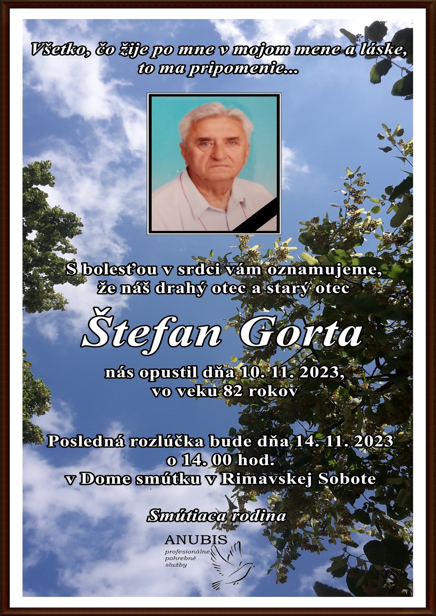 Smútočné oznámenie - Štefan Gorta (†82)